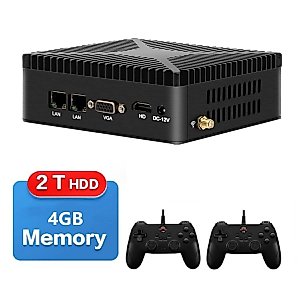 Mini Gaming PC 4G RAM 2T HDD VGA HMDI 1.4 Output Built-In 60000+ Plug&Play with 2 USB Wired Controllers Gaming Device Parts Accessories