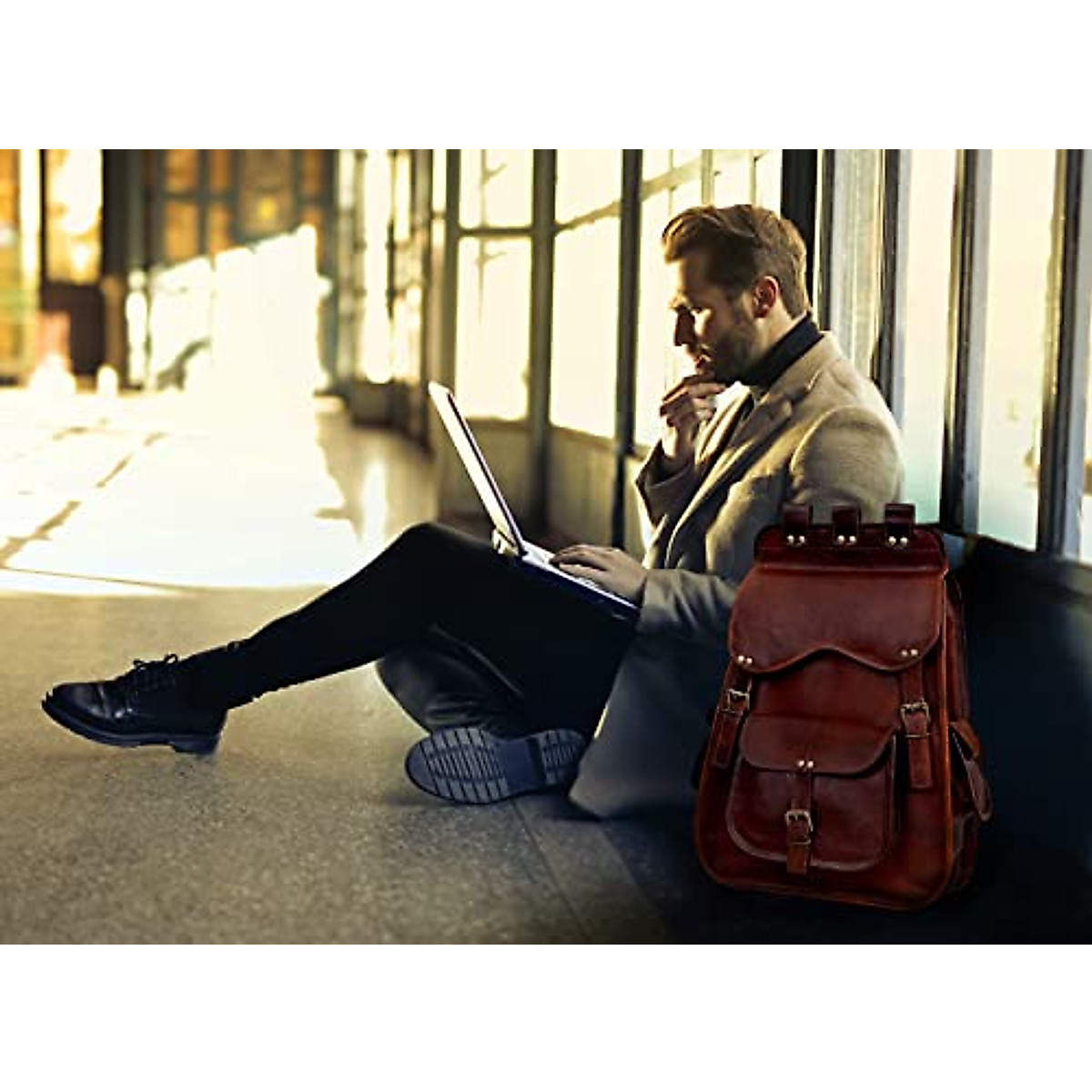 C CUERO Leather 20 Inch Backpack Rucksack Travel Laptop Large Backpack For Men And Women