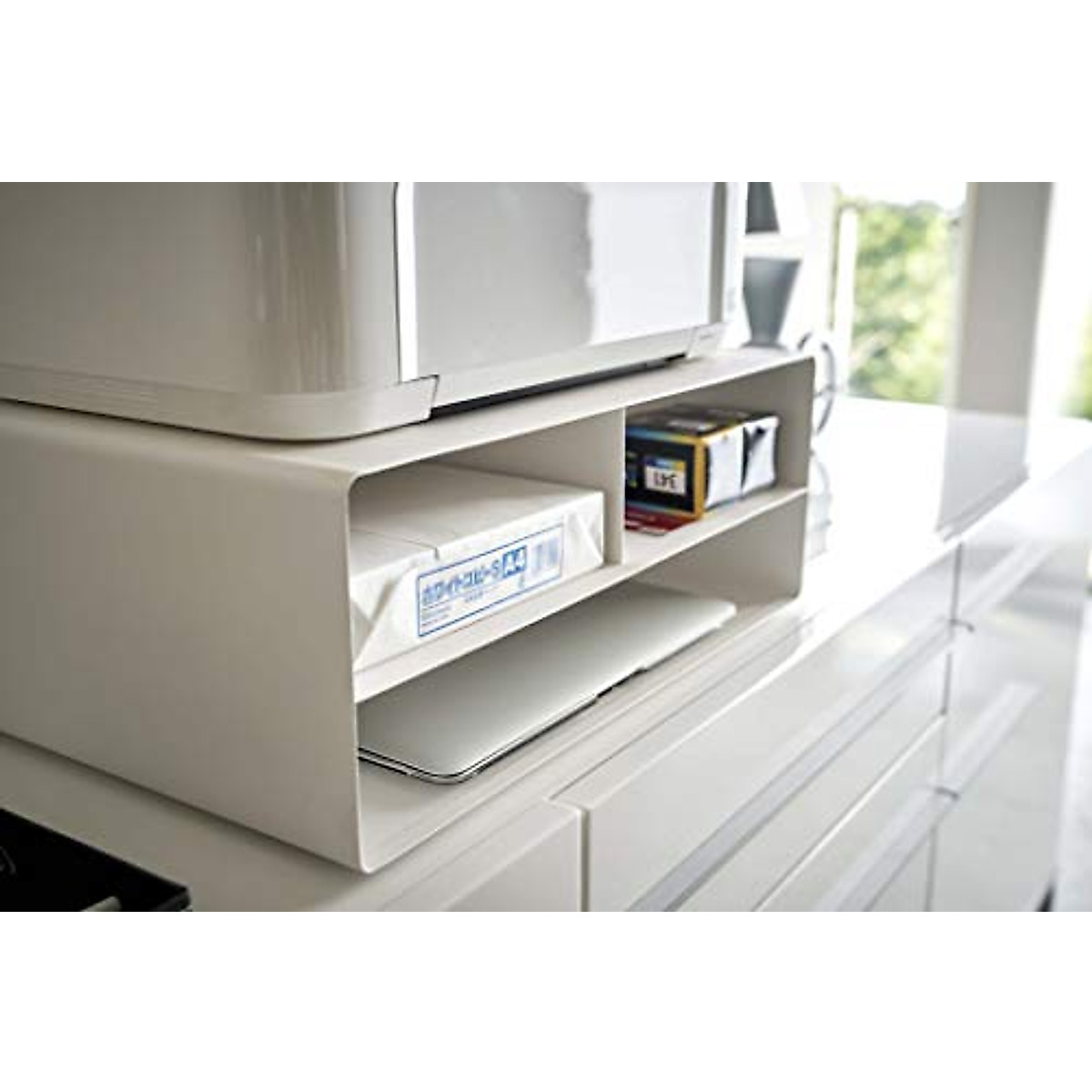 Yamazaki Home Desktop Printer Stand - Computer Accessory Office Organizer, Steel, Minimal Assembly Req.