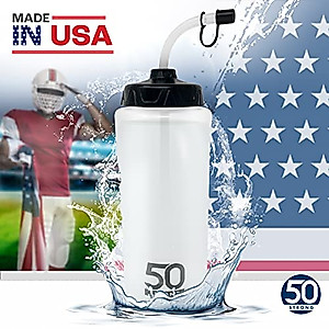 1 Liter Water Bottle with Straw | 6-Pack Hockey Water Bottle with Long Straw | Bulk Pack Easy Squeeze Bottles + Built In Finger Grip | BPA-Free Sports Water Bottle for Football, Lacrosse & Boxing | Made in USA