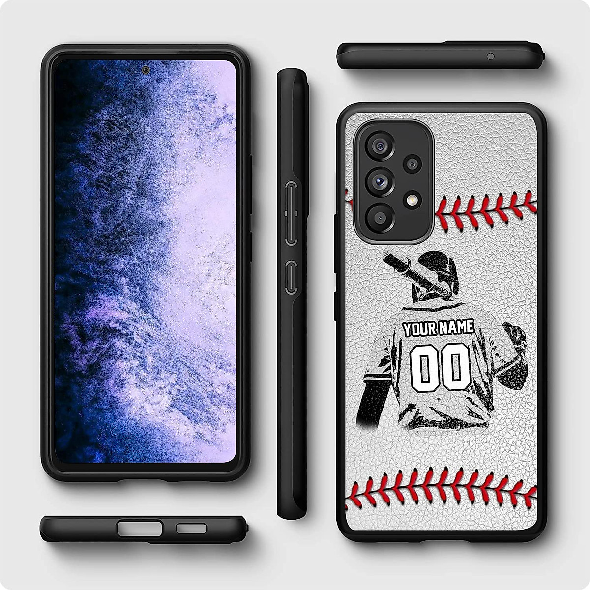Personalized Baseball vs Name Number US Flag Decor Rubber Cover Phone Case for Samsung Galaxy A15/A25/A14/A54/A53/A03S/A02S/A12/A13/A32/A42/A51/A52/A71 Custom Baseball Phone case (Baseball batter)