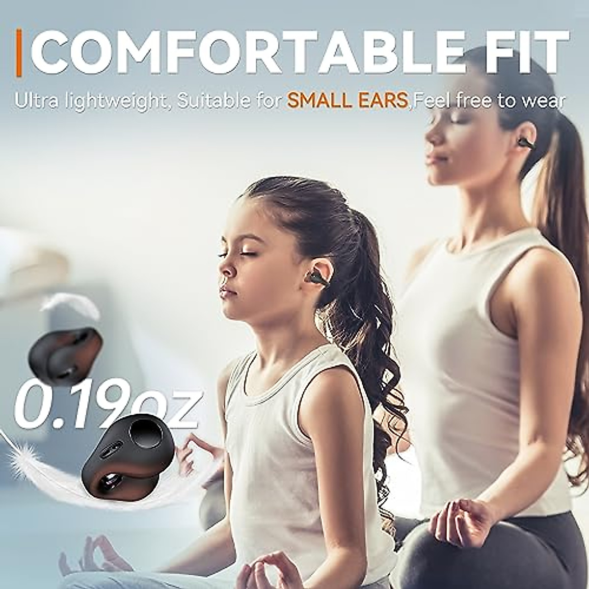Ear Clips Ear Buds Bone Conduction Earbuds for Small Ear Canals, Open Ear Earbuds Bluetooth with Earhooks Sport Clip on Headphones Up to 24 Hours Playtime Waterproof Outer Headphones Black