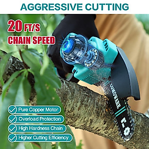 COMOWARE Mini Chainsaw Cordless, 6" Small Chainsaw with 2Pcs 2.0Ah Batteries, Portable Hand Chainsaw, Mini Chainsaw 6 Inch Cordless, Handheld Chainsaw Battery Powered for Tree Branch Trimming