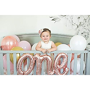 One Balloon Banner 40" First Birthday Balloons Hand Writing Style Foil Letter Baby Balloon Anniversary Celebration Decorations,Rose Gold