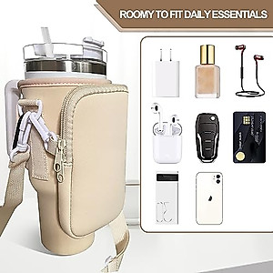 Water Bottle Carrier Bag with removable Water Bottle Pouch, Compatible with Stanley 30/40oz Tumbler with Handle, Water Bottle Holder with Adjustable Shoulder Strap & removable Water Bottle Pouch