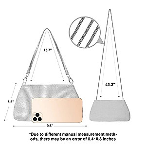 Desy & Feeci Silver Evening Bag, Full Rhinestone Clutch Purses for Women Lady Girl Bride Prom Cocktail Party Wedding