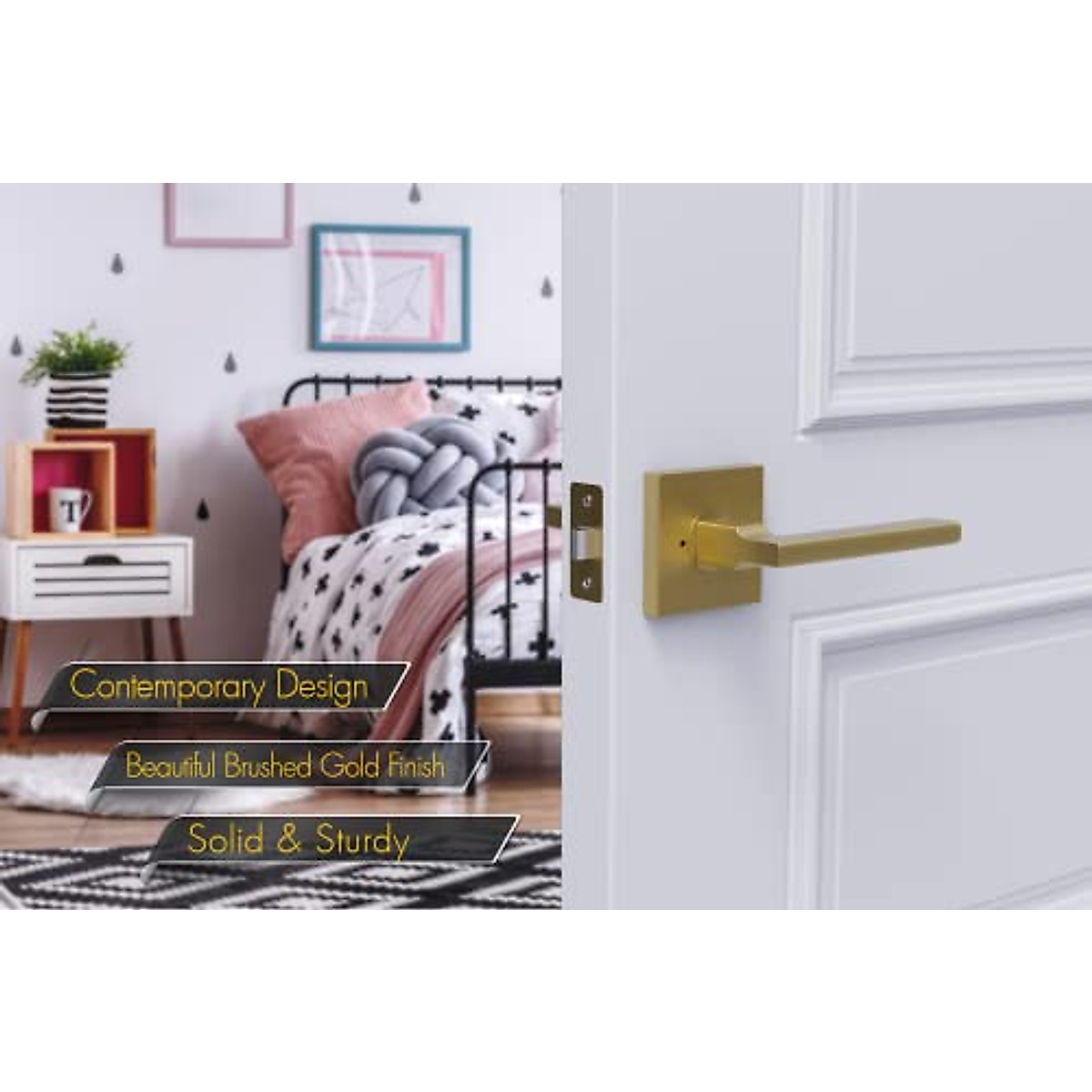 Avalon 0730 - Modern Gold/Satin Brass Door Handles Levers Hidden Screws Privacy/Passage in Brushed Gold/Satin Brass Finish