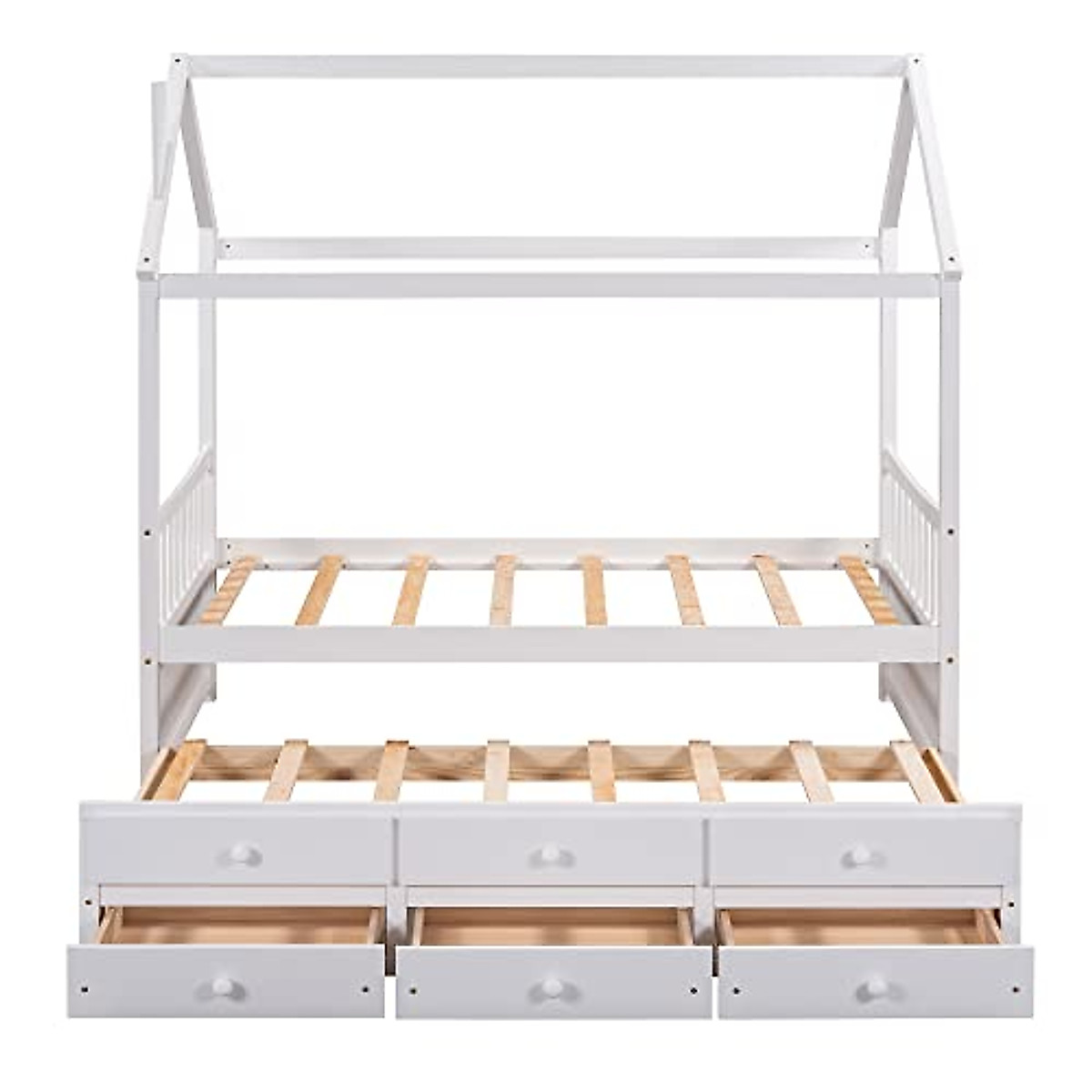 TARTOP Twin House Bed with Trundle and 3 Storage Drawers, Twin Captain's Beds Wooden Storage Daybed Frame for Kids Teens Boys Girls,White