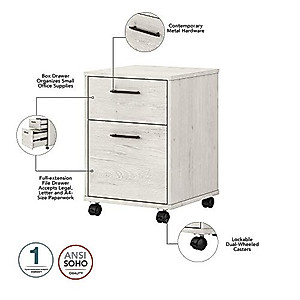 Bush Furniture Key West 5 Shelf Bookcase Set in Linen White Oak & Key West 2 Drawer Mobile File Cabinet, Linen White Oak