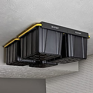 HANDT Overhead Garage Storage Rack, Garage Ceiling Storage Racks, Garage Storage Bin Organization System, Heavy Duty Metal Overhead Bin Rack For Container, Supports Most Storage Bins, 4 Sets Black