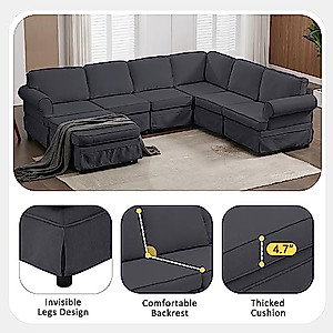 EMKK Sectional Couch L Shaped Sofa 6 Seat Sofa with Chaise，Removable Ottoman,Upholstered Modular Convertible Reversible Sofá,Living Room Furniture Sets for Large Space,Apartments