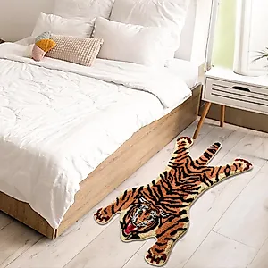 Tiger Rug - Microfiber Tiger Rug for Animal Decor - 47"x20" Non Slip Fun Bathroom Rug for Funny Bathroom Decor - Machine Washable Tiger Area Rug for Cool Room Decor