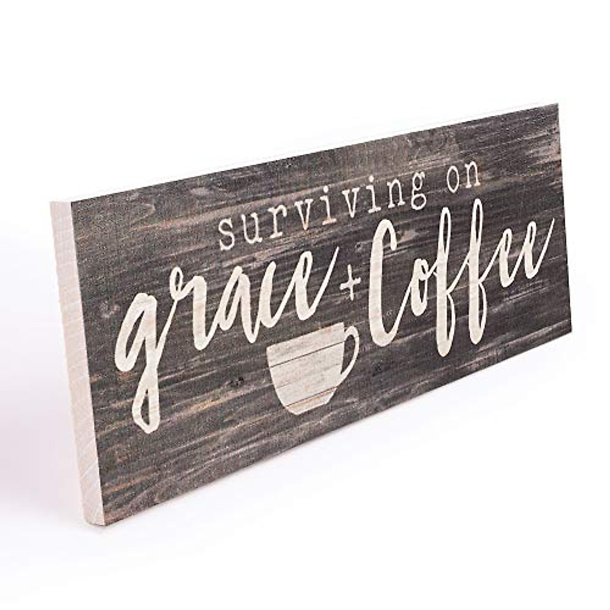 P. Graham Dunn Surviving on Grace Coffee Rustic Grey 10 x 3.38 Inch Wood Slat Easelback Tabletop Sign