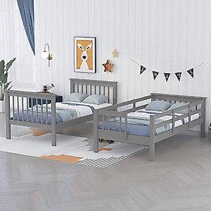 Harper & Bright Designs Bunk Beds Twin Over Twin with Stairs, Wood Bunk Bed Frame with Storage and Guard Rail,Twin Bunk Beds for Kids, Bedroom, Dorm, Teens, Adults,Grey
