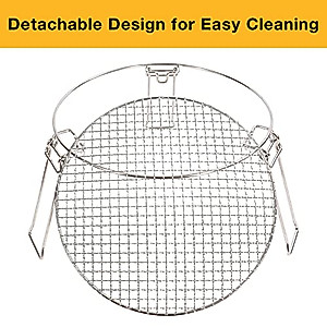 Lineslife Folding 13.4'' Round Campfire Grill Grate, Portable Stainless Steel Camp Fire Cooking Racks with Removable Net 3 Legs for Outdoor Camping Cooking Fire Pit, Silver