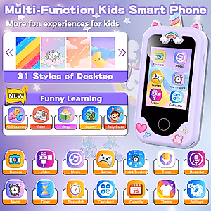 Kids Smart Phone for Girls, Christmas Birthday Gifts for Girls Age 3-10 Kids Toys Cell Phone, 2.8" Touchscreen Toddler Learning Play Toy Phone with Dual Camera, Game, Music Player, 8GB Card Purple
