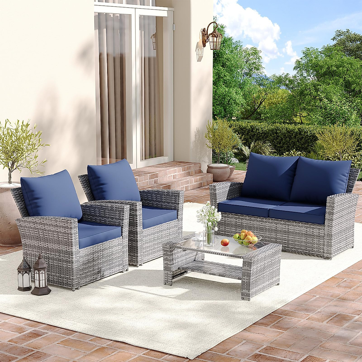 UDPATIO Outdoor Cushions for Patio Furniture, 4'' Replacement Cushions for Outdoor Furniture, Set of 4 Water-Resistant Outdoor Sectional Cushions for Sofa Couch Chair (Navy)