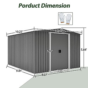 UBGO 10x8 FT Outdoor Metal Storage Shed,Waterproof Metal Garden Tool Storage Shed with Sloping Roof and Lockable Door,Garden Sheds Outdoor Shed for Backyard Garden Patio Lawn