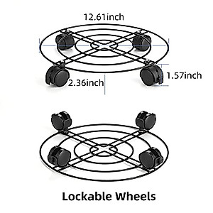 Maxurry 2 Pack Plant Caddy With Wheels Heavy Duty 12.6 inches Metal Round Plant Dolly Rolling Plant Stand Holder for Outdoor Indoor Patio Garden Planter Potted Stand