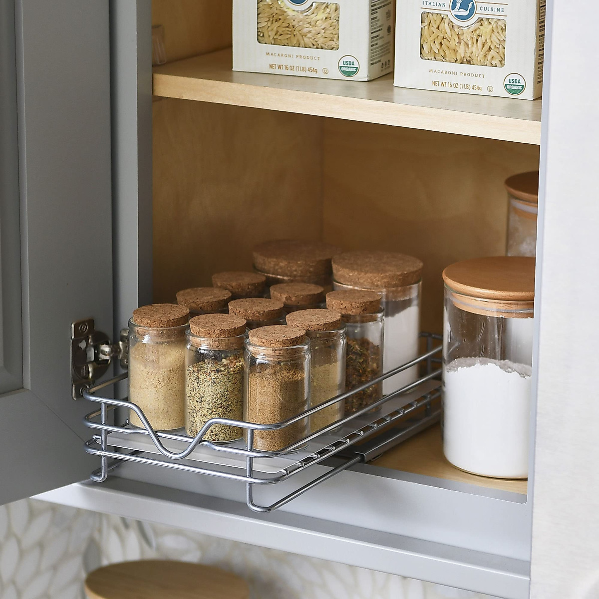 Household Essentials Nickel Glidez Brushed Pull Out Spice Rack Organizer, 6 Inches Wide, 6"