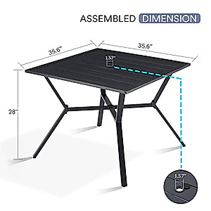 VICLLAX Outdoor Patio Dining Table, Metal Outdoor Square Table with Umbrella Hole for Garden Lawn Deck, Black