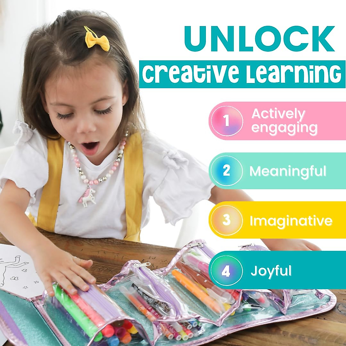 Amitié Lane Unicorn Scented Markers Set, 80 PCS - Birthday Gift for 5, 6, 7, 8 and 9 Year Old Girls! Includes Art Kit Supplies for Kids Ages 4-12, Perfect for Creative Fun Ideas