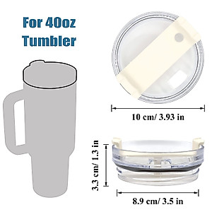 40oz Tumbler Lid Compatible for Stanley, 2 Pack Replacement Tumbler Lids Fit for Stanley Adventure Quencher 40oz Travel Tumbler with Plastic Straws and Cleaning Brush - Cream