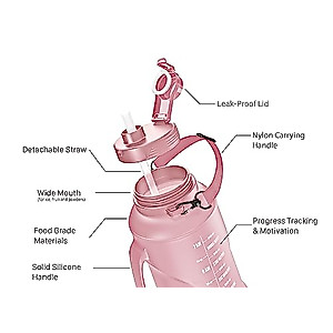 Collapsible Water Bottle for Traveling, Hiking 64 oz Gen 2.0 - Motivational Water Bottle with Time Markings - Half Gallon / 2 L Capacity - BPA Free & Dishwasher Safe (Fruity Pink)