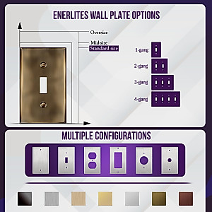 ENERLITES Quad Toggle Light Switch Metal Cover Plate, Stainless Steel Wall Plate, Corrosion Resistant, Standard Size 4-Gang 4.50" x 8.19", Stainless Steel 201, 7714-AB, Antique Brass