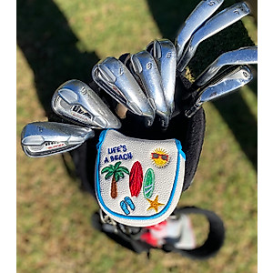 Giggle Golf Mallet Putter Cover | Great Golf Gift for Men & Women | Golf Bag Accessory (Life's A Beach)
