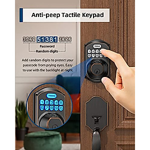 Fingerprint Keyless Entry Door Lock with Handle - TEEHO TE002H Smart Keypad Deadbolt Set for Front Door - 0.3s Biometric Identify - Auto Lock - IP54 Waterproof - Oil Rubbed Bronze