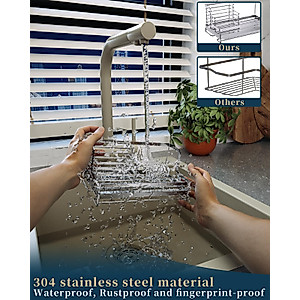 Consumest Sink Caddy, 5-in-1 Sponge Holder Kitchen Sink Caddy Organizer with Removable Drain Tray for Countertop, 304 Stainless Steel Soap Sponge and Dish Brush Holder - Silver (8.43×4.49×4.49 inches)