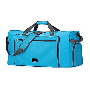 Hanke Travel Duffle Bag For Men & Women,Large Foldable Gym Bag with Shoes and Basketball Compartment, Lightweight Carry On Weekender bags,Waterproof & Tear Resistant Overnight Bags. (Sky Blue)
