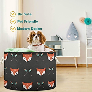 visesunny Storage Basket Foxes Arrow Animal Nursery Hamper Canvas Fabric Toy Storage Organizer Bin Storage Box Laundry Basket for Kid Rooms,Playroom,Shelves,Toy Basket