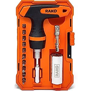 RAK Universal Socket Tool - Birthday Gifts for Men - Set of 15 with 1/4-to-3/4-inch Wrench Grip, T-Handle Ratchet Driver and 10 Screwdriver Bits - Father's Day Gift for men, Husband, Handyman