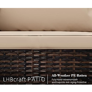 LHBcraft 4PCS Patio Furniture Set, Outdoor Conversation Sets with Rattan Chair Table, Wicker Loveseat Sofa Bistro for Garden, Pool, Backyard