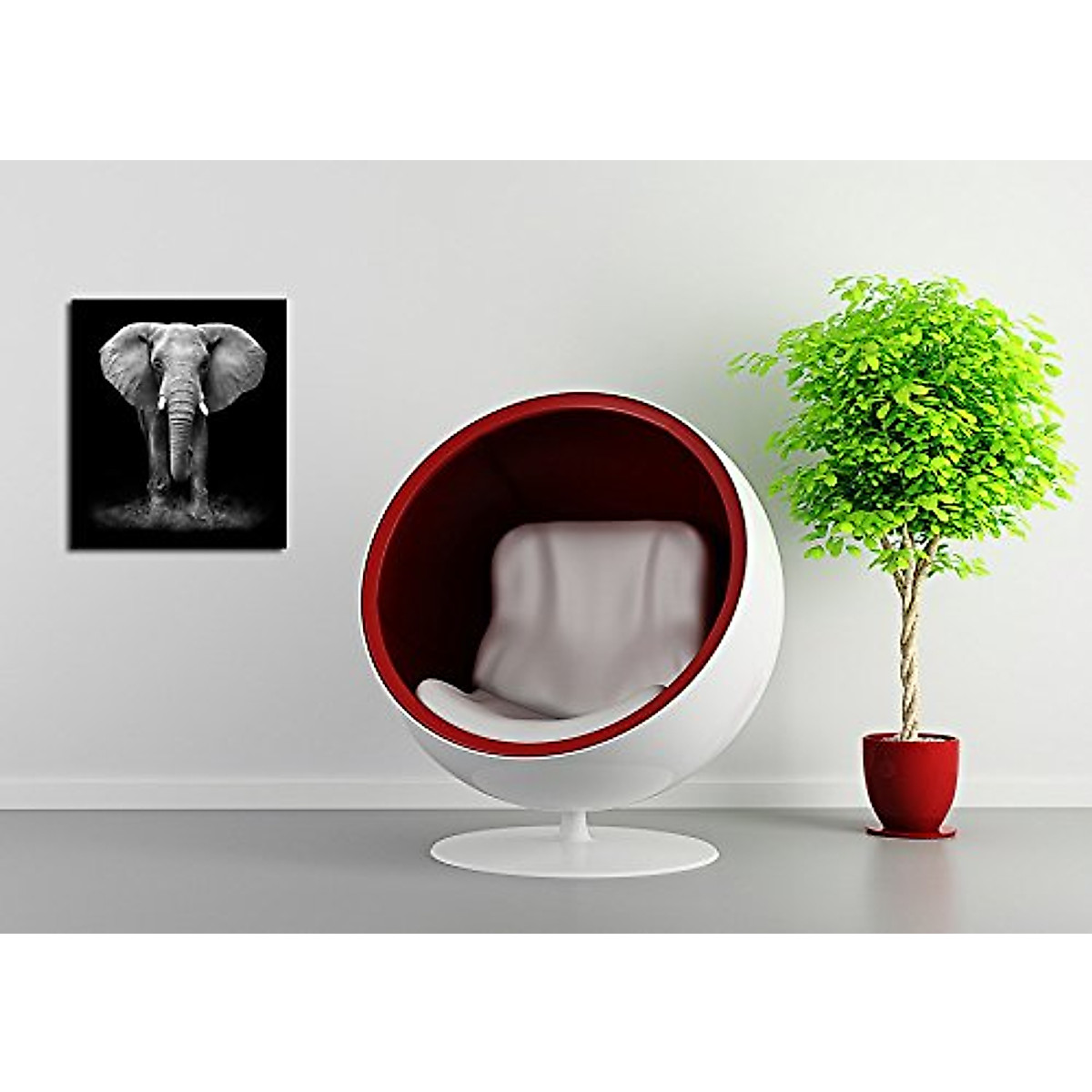 Inzlove Large Size Modern Animal Painting Black and White Elephant Canvas Wall Art Print for Living Room Decor (Framed 30x40inch)