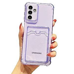Tuokiou Clear Wallet Phone Case for Samsung Galaxy A13 5G Upgrade Card Slot Case Slim Fit Protective Soft TPU Shockproof Cover with Cute Card Holder for Samsung Galaxy A13 5G 6.5 inch (Purple)