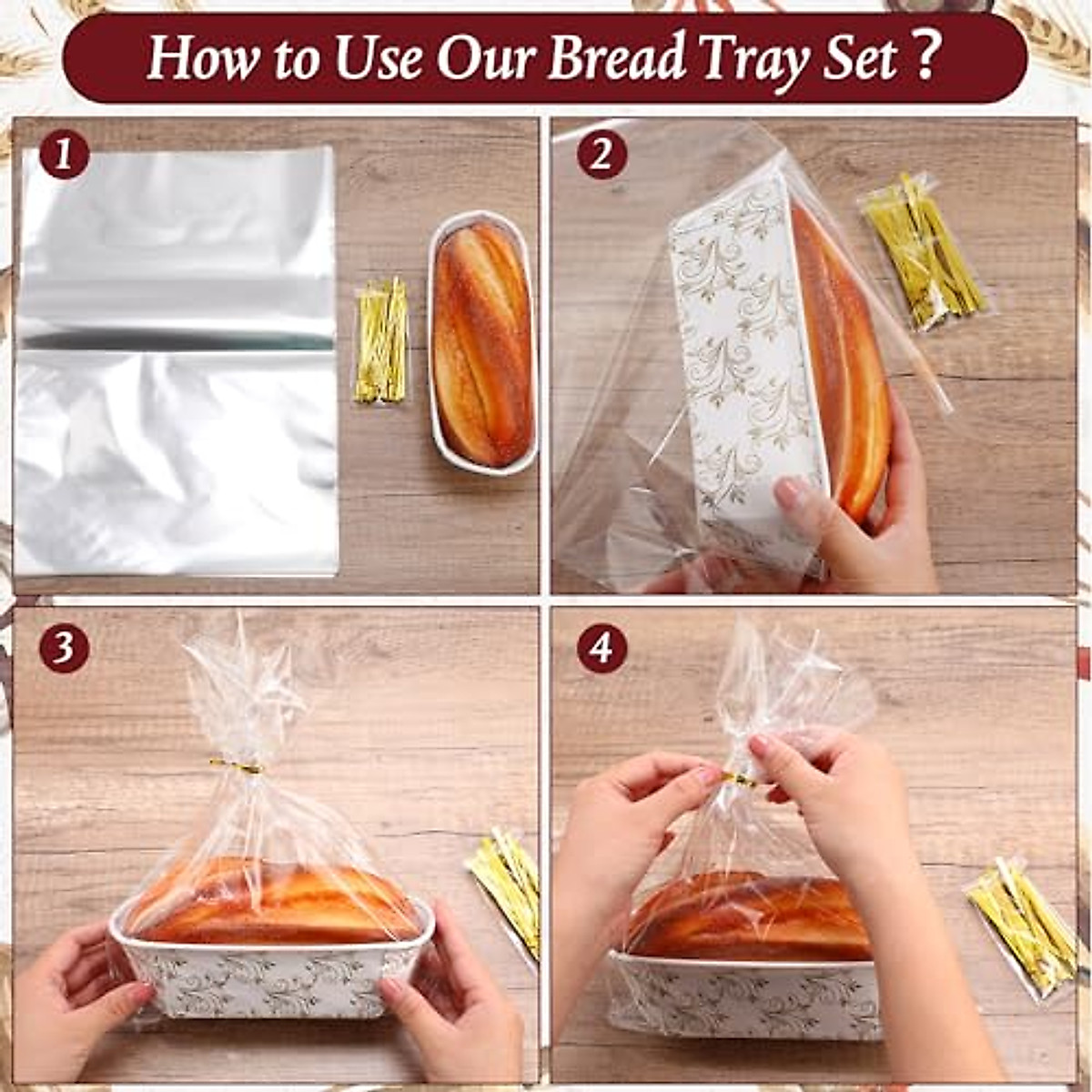 Maxcheck 100 Pcs Paper Loaf Pans 6.3 x 2.2 x 2.2 Inch Disposable Loaf Pan Liners with Clear Plastic Bags and Ties Paper Rectangle Baking Mold for Bread Cake Bakery(White, Coffee)