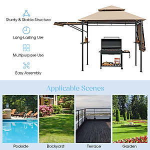 Tangkula 13.5x4 Ft Grill Gazebo with Dual Side Awnings, Double Tier BBQ Gazebo with 2 Side Shelves, Heavy-Duty Steel Frame, CPAI-84 Barbecue Grill Gazebo Shelter for Patio, Garden, Beach, Terrace