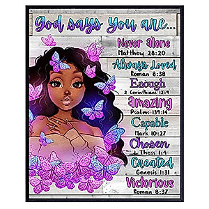Black Girl Wall Art & Decor - African American Women Woman Teen Picture Poster Print - Cute Positive Affirmations - Inspirational Motivational Religious Gifts- Bedroom Living Room Home Office Bathroom
