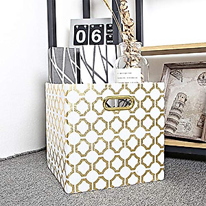 BAIST Storage Cubes Organizer Gold Storage Bins 11 inch Storage Cube Bins Collapsible Cloth Storage Cube with Metal Handles for Shelves Closet Bedroom Cloth Toys Foods Baby (2-Pack, Gold Circle)