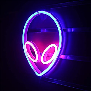 Alien Neon Signs, Led Alien Night Lights for Kid's Gift, Birthday Party, Christmas, Game Office Wall Art Decoration Sign Party Supply Gift-Blue and Pink