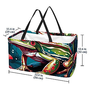 Reusable Grocery Bags Boxes Storage Basket, Red Eye Frog Pattern Collapsible Utility Tote Bags with Long Handle