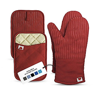 BIG RED HOUSE Oven Mitts and Pot Holders Sets, with The Heat Resistance of Silicone and Flexibility of Cotton, Recycled Cotton Infill, Terrycloth Lining, 480 F Heat Resistant Pair Red
