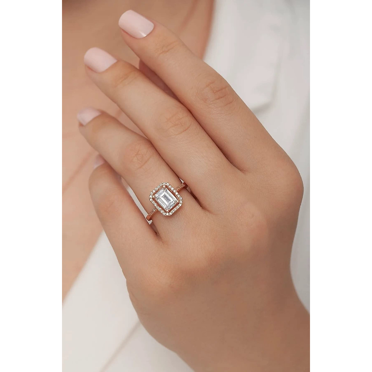 Melian 925 Sterling Silver Emerald Cut Cubic Zirconia Stone Rose Gold Plated Women's Ring, Minimalist Silver Ring for Women, Gift for Her, Gift for Girlfriend, Gift for Women, Gift for Mother (7)