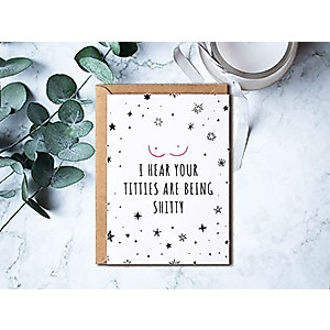 KrysDesigns Titties Are Being Shitty Card Breast Cancer Card - Breast Cancer Gift - I Hear Your Titties Are Being Shitty - Funny Breast Cancer Card For Friend, 5 x 7 inches