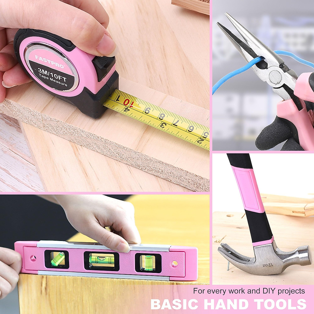 FASTPRO 177-Piece 20V Pink Cordless Lithium-ion Drill Driver and Home Tool Set, Lady's Home Repairing Tool Kit with Drill in Tool Storage Case