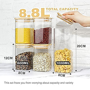 LIBWYS Square Pantry Glass Storage Jars with Bamboo Lids Set of 12, 297oz Airtight Food Containers Kitchen Storage Jars - Dishwasher Safe (12pack)