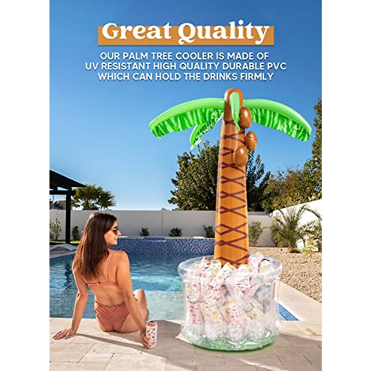 JOYIN 60" Inflatable Palm Tree Cooler, Beach Theme Party Decor, Pool Party Decorations, Luau Hawaiian Birthday Party Supplies Ocean Jungle Tropical Themed Party Decoration Summer Outdoor Drink Cooler